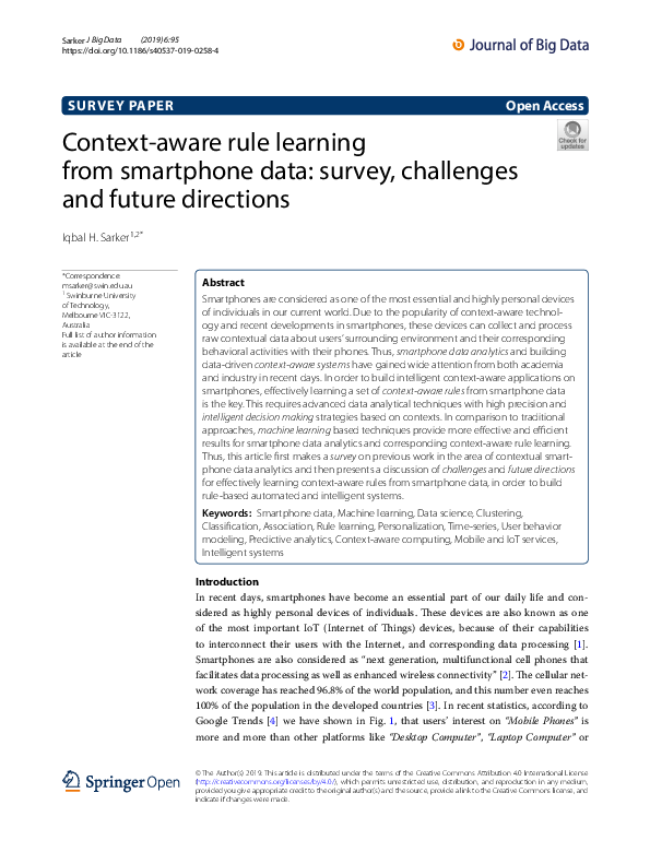 Pdf Context Aware Rule Learning From Smartphone Data Survey Challenges And Future Directions