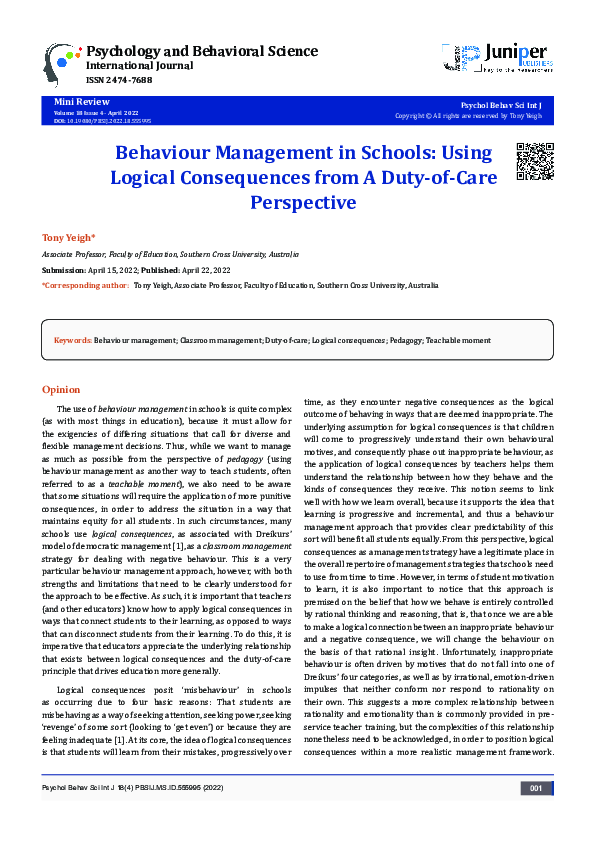 (PDF) Behaviour Management in Schools: Using Logical Consequences from ...