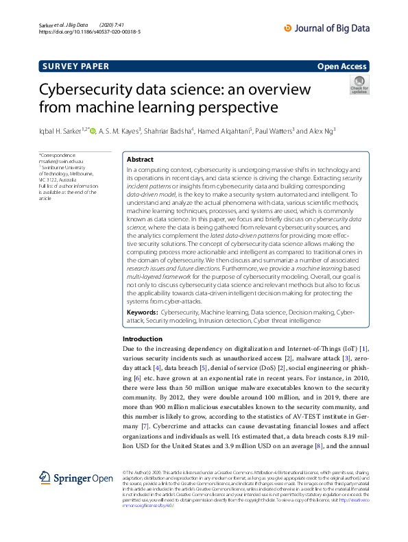 (PDF) Cybersecurity data science: an overview from machine learning ...