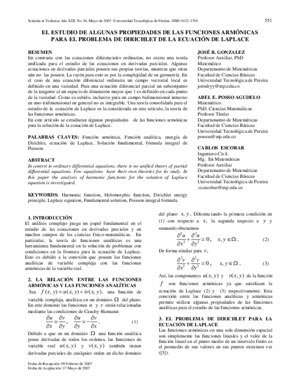 (PDF) El estudio de algunas propiedades de las funciones armónicas para ...