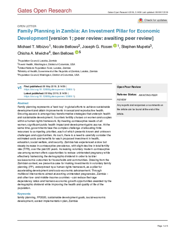 PDF Family Planning In Zambia An Investment Pillar For Economic PDF Family Planning In Zambia An Investment Pillar For Economic