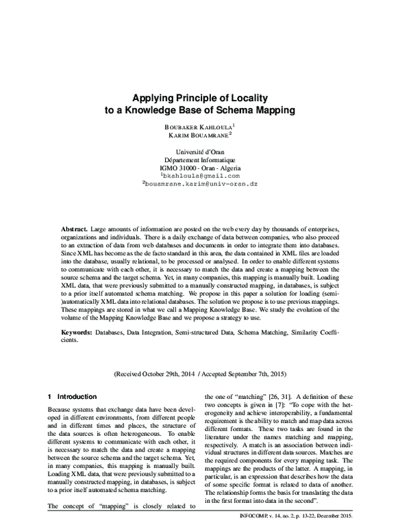 (PDF) Applying Principle of Locality to a Knowledge Base of Schema Mapping
