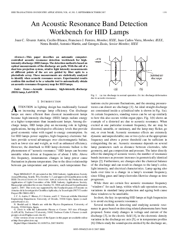 (PDF) An Acoustic Resonance Band Detection Workbench for HID Lamps