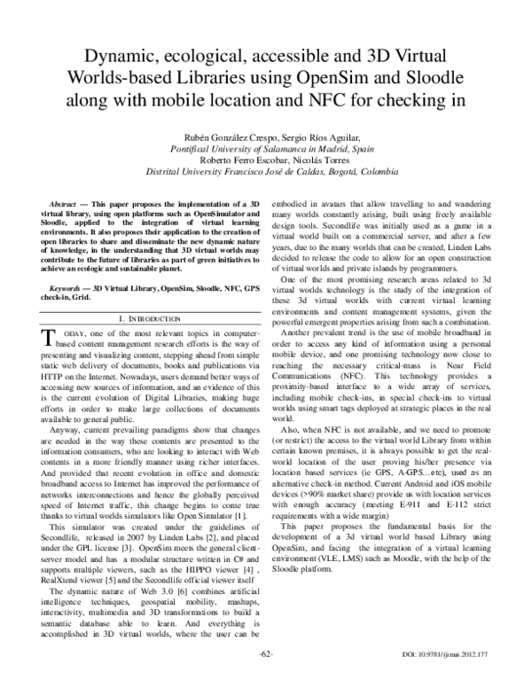 (PDF) Dynamic, ecological, accessible and 3D Virtual Worlds-based Libraries using OpenSim and ...
