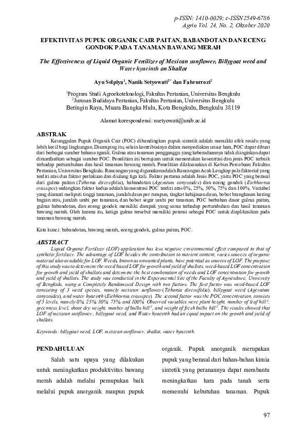 (PDF) Efektivitas Pupuk Organik Cair Paitan, Babandotan Dan Eceng ...