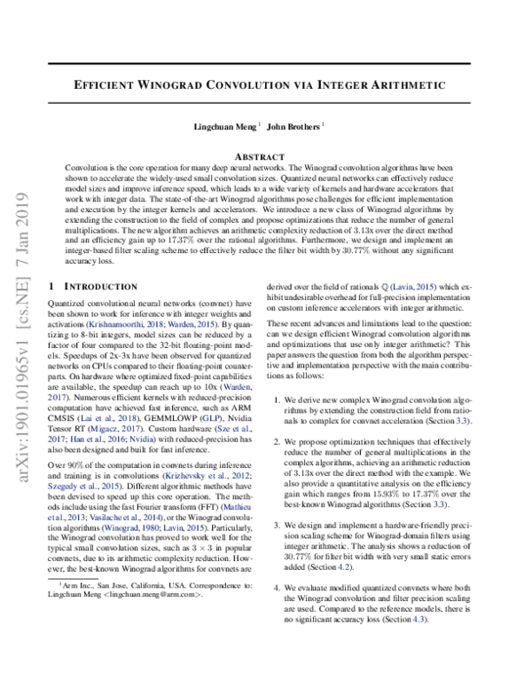 (PDF) Efficient Winograd Convolution via Integer Arithmetic