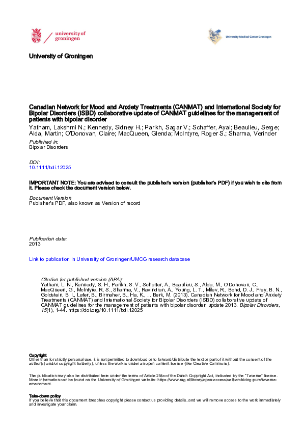 (PDF) Canadian Network for Mood and Anxiety Treatments (CANMAT) and ...