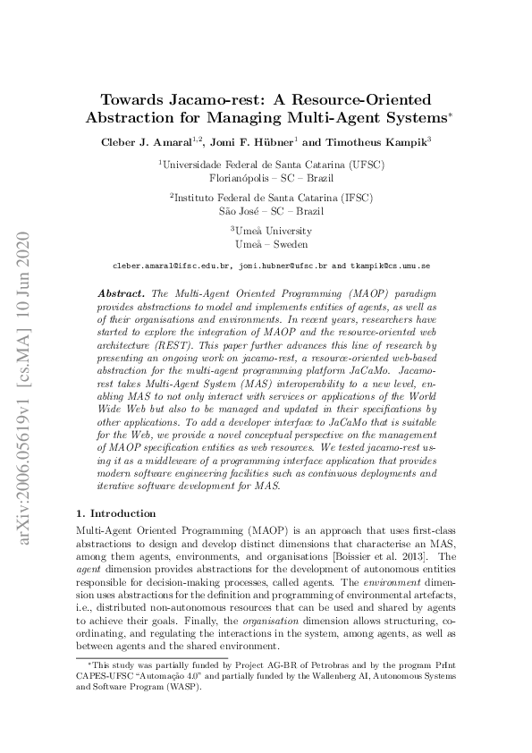 (PDF) Towards Jacamo-rest: A Resource-Oriented Abstraction for Managing Multi-Agent Systems