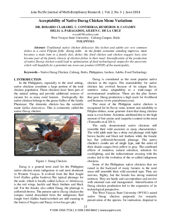 (PDF) Acceptability of Native Darag Chicken Menu Variations