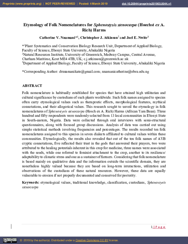 (PDF) Etymology of Folk Nomenclatures for Sphenostysis stenocarpa ...