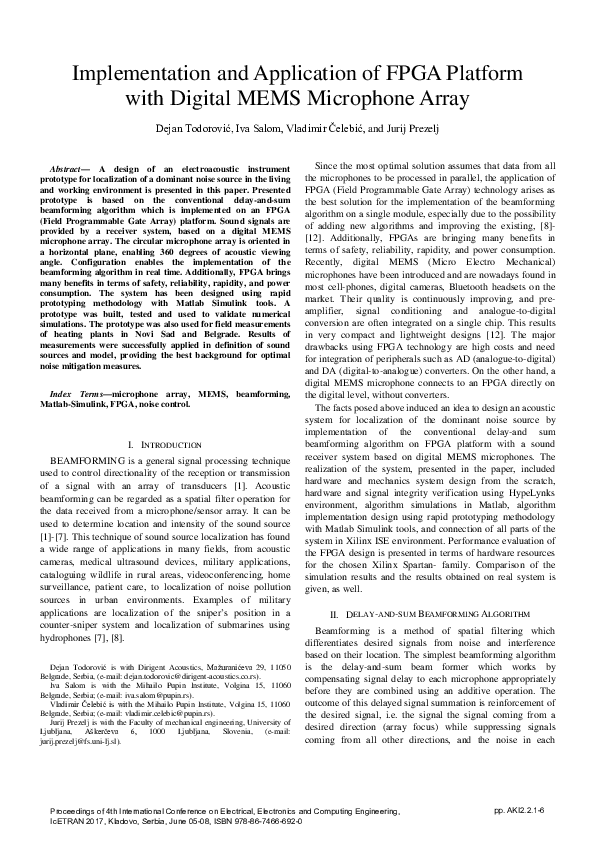 Pdf Implementation And Application Of Fpga Platform With Digital Mems Microphone Array 