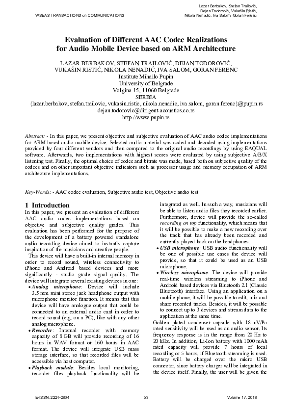 (PDF) Evaluation of Different AAC Codec Realizations for Audio Mobile ...