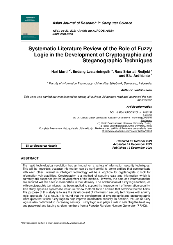 (PDF) Systematic Literature Review of the Role of Fuzzy Logic in the Development of ...