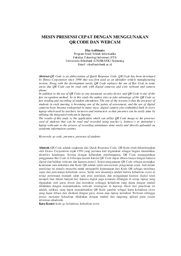 (PDF) Mesin Presensi Cepat Dengan Menggunakan QR Code Dan Webcam