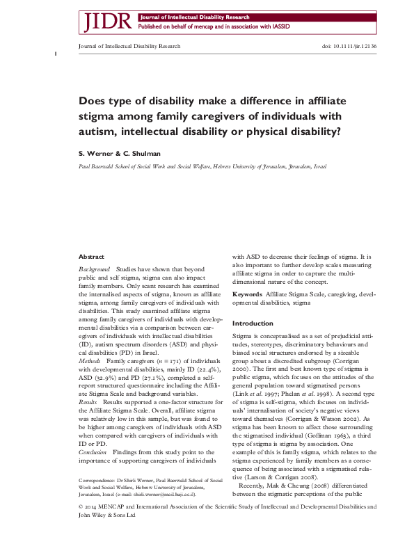 (PDF) Does type of disability make a difference in affiliate stigma ...