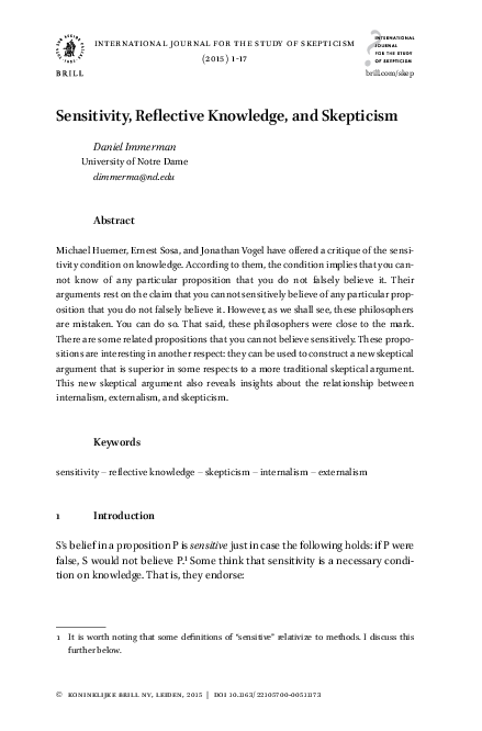 (PDF) Sensitivity, Reflective Knowledge, and Skepticism