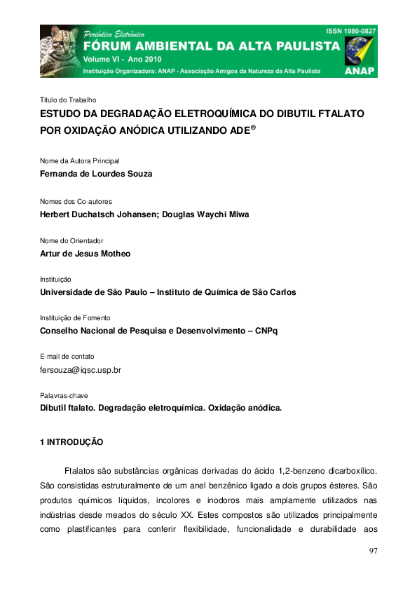 (PDF) Estudo Da Degradação Eletroquímica Do Dibutil Ftalato Por ...