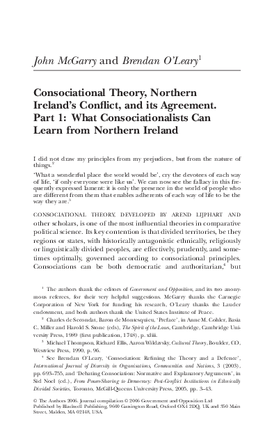 (PDF) Consociational Theory, Northern Ireland's Conflict, and its ...