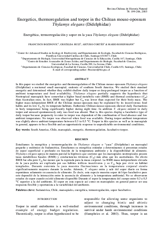 (PDF) Energetics, thermoregulation and torpor in the Chilean mouse ...