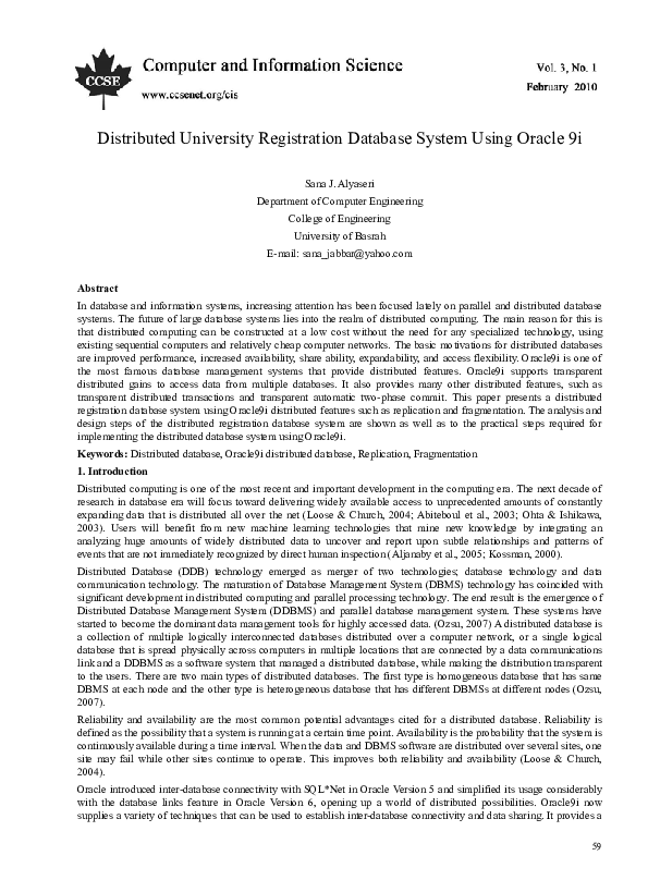 (PDF) Distributed University Registration Database System Using Oracle 9i