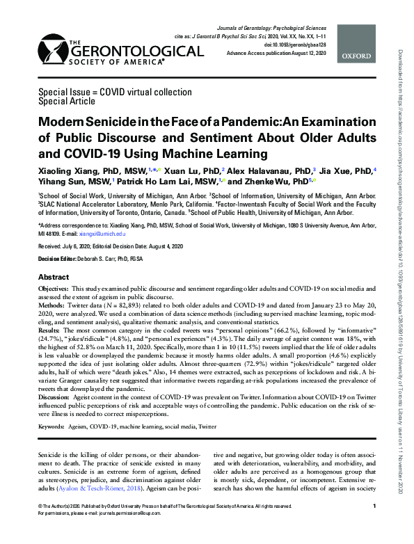 (PDF) Modern Senicide in the Face of a Pandemic: An Examination of ...