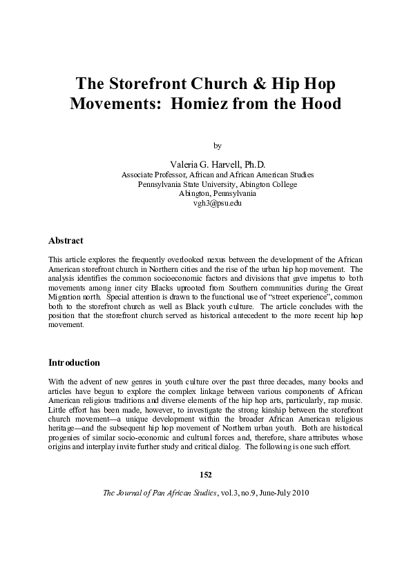 (PDF) The Storefront Church & Hip Hop Movements: Homiez from the Hood