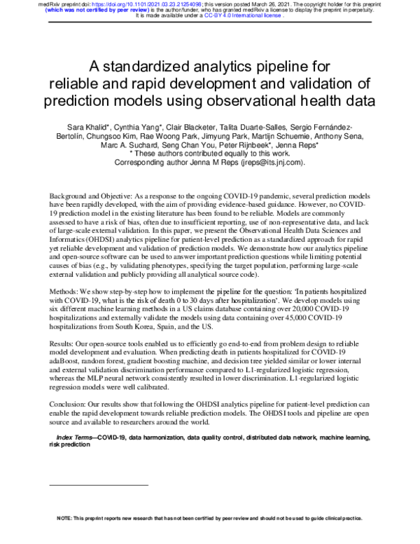 (PDF) A standardized analytics pipeline for reliable and rapid ...