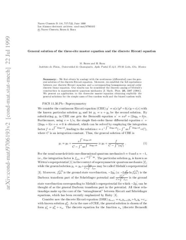 (PDF) General solution of the three-site master equation and the ...