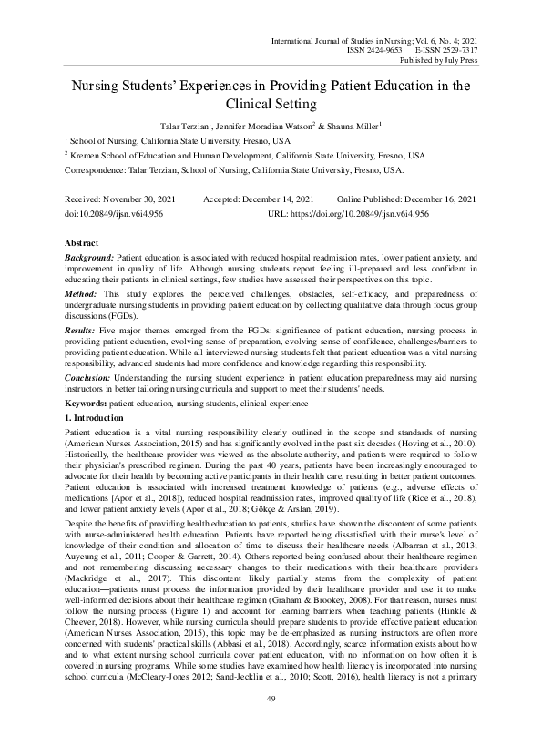 (PDF) Nursing Students’ Experiences in Providing Patient Education in ...