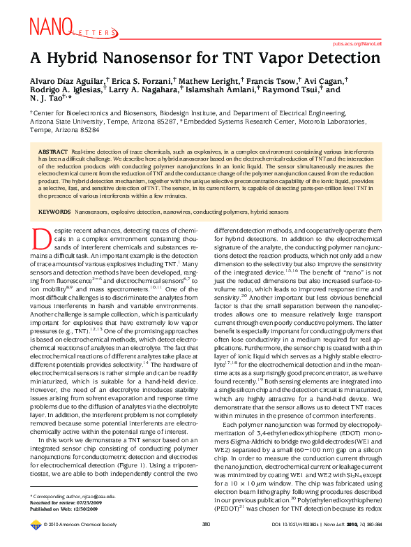 (PDF) A Hybrid Nanosensor for TNT Vapor Detection
