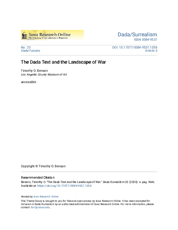 (PDF) The Dada Text and the Landscape of War
