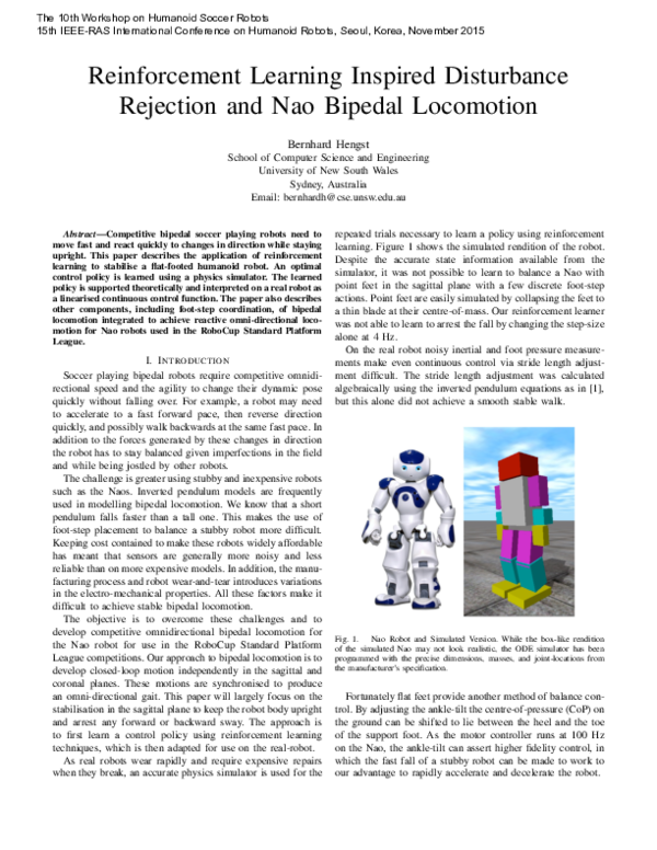 (PDF) Reinforcement Learning Inspired Disturbance Rejection and Nao Bipedal Locomotion