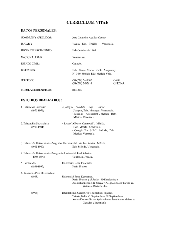 (PDF) Curriculum Vitae Datos Personales | Ariel Lemus - Academia.edu