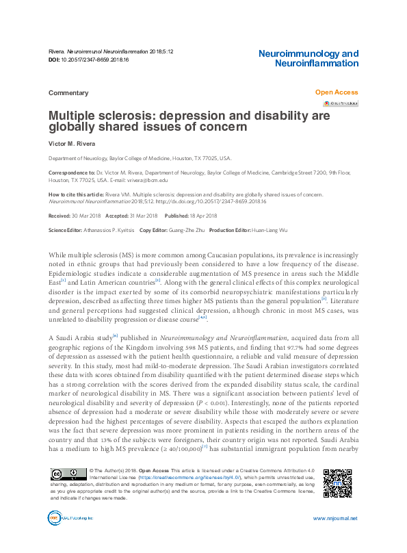 (PDF) Multiple sclerosis: depression and disability are globally shared ...