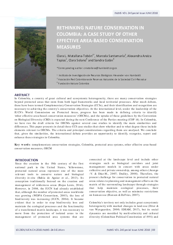 (PDF) Rethinking nature conservation in Colombia: a case study of other ...