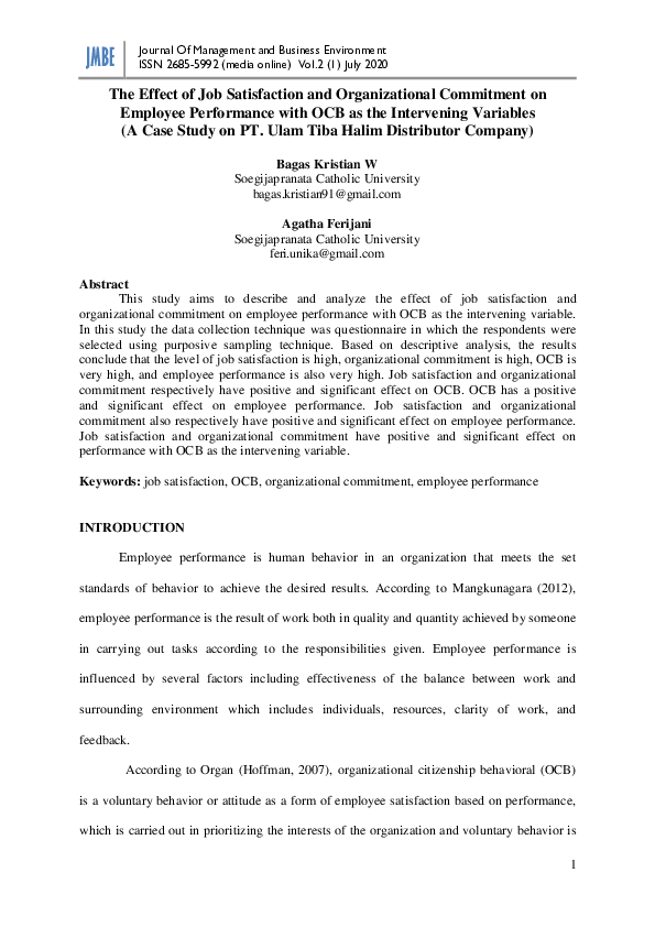 Pdf The Effect Of Job Satisfaction And Organizational Commitment On