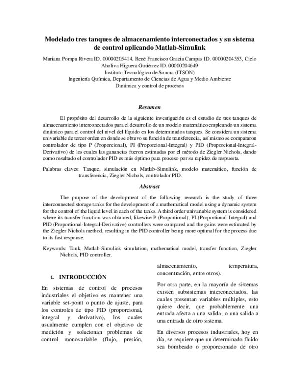 (PDF) Modelado tres tanques de almacenamiento interconectados y su sistema de control aplicando ...