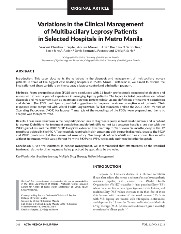 (PDF) Leprosy Management Variations in Metro Manila