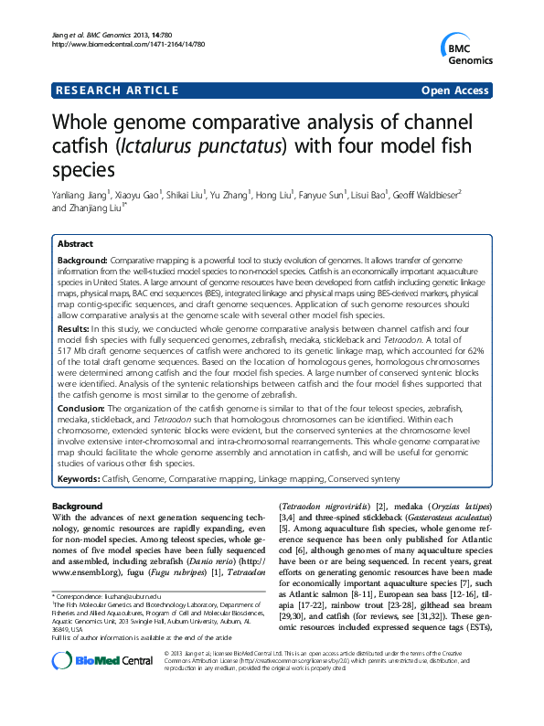 (PDF) Whole genome comparative analysis of channel catfish (Ictalurus ...