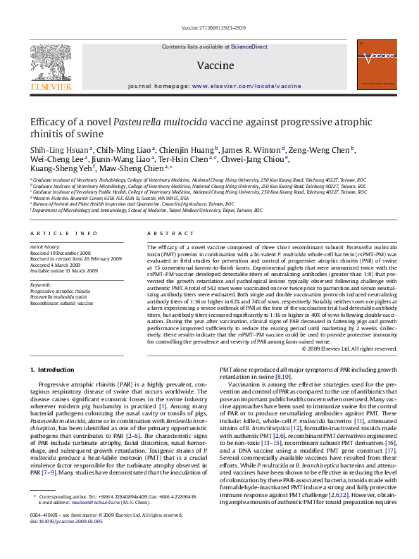 (PDF) Efficacy of a novel Pasteurella multocida vaccine against ...