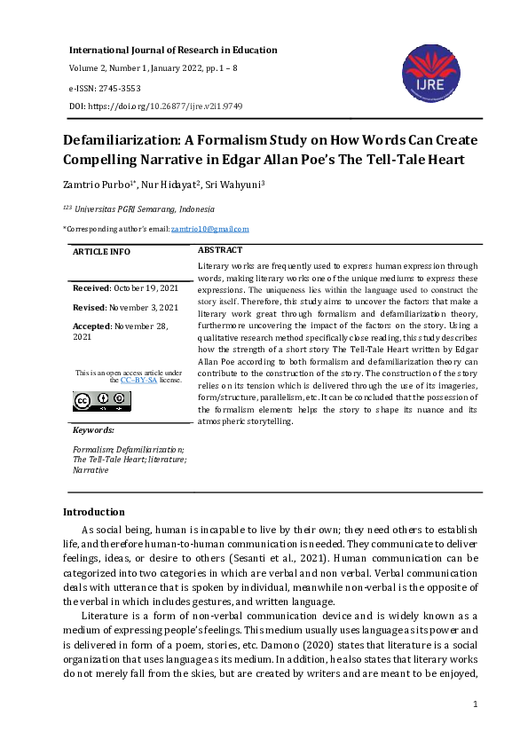 (PDF) Defamiliarization: A Formalism Study on How Words Can Create ...