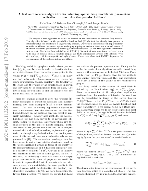 (PDF) A fast and accurate algorithm for inferring sparse Ising models ... (PDF) A fast and accurate algorithm for inferring sparse Ising models ...