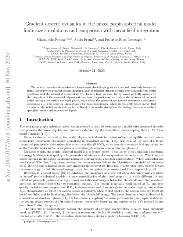 (PDF) Gradient descent dynamics in the mixed p-spin spherical model: finite-size simulations and ...