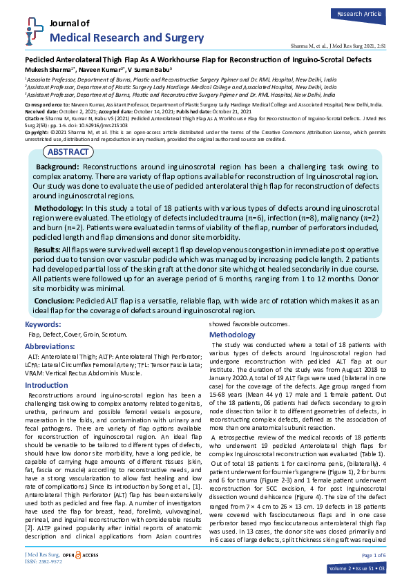 (PDF) Pedicled Anterolateral Thigh Flap As A Workhourse Flap for ...