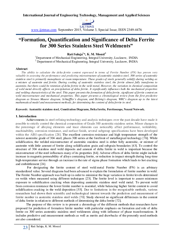 (PDF) Formation, Quantification and Significance of Delta Ferrite for ...