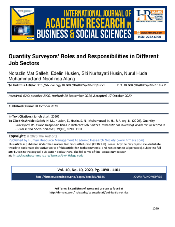(PDF) Quantity Surveyors’ Roles and Responsibilities in Different Job ...