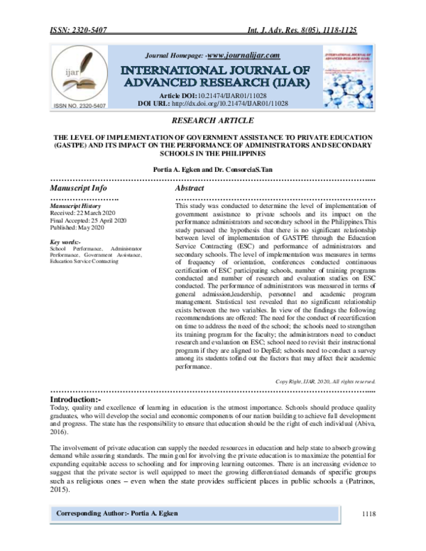 (PDF) The Level of Implementation of Government Assistance to Private ...