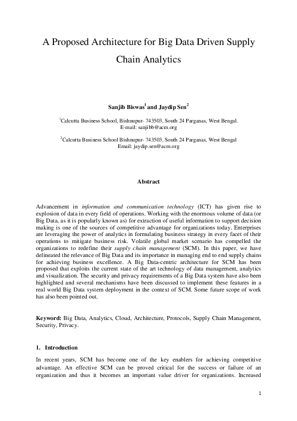 (PDF) A Proposed Architecture for Big Data Driven Supply Chain Analytics