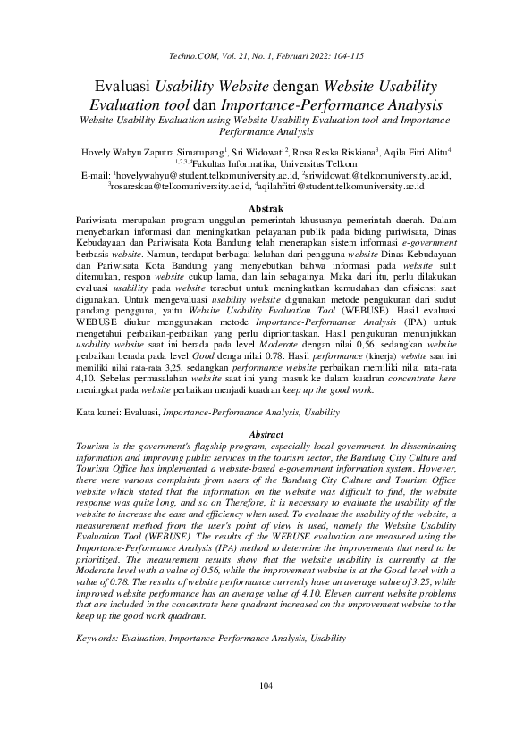 (PDF) Evaluasi Usability Website dengan Website Usability Evaluation tool dan Importance ...