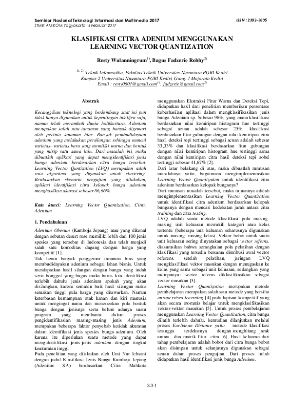 (PDF) Klasifikasi Citra Adenium Menggunakan Learning Vector Quantization